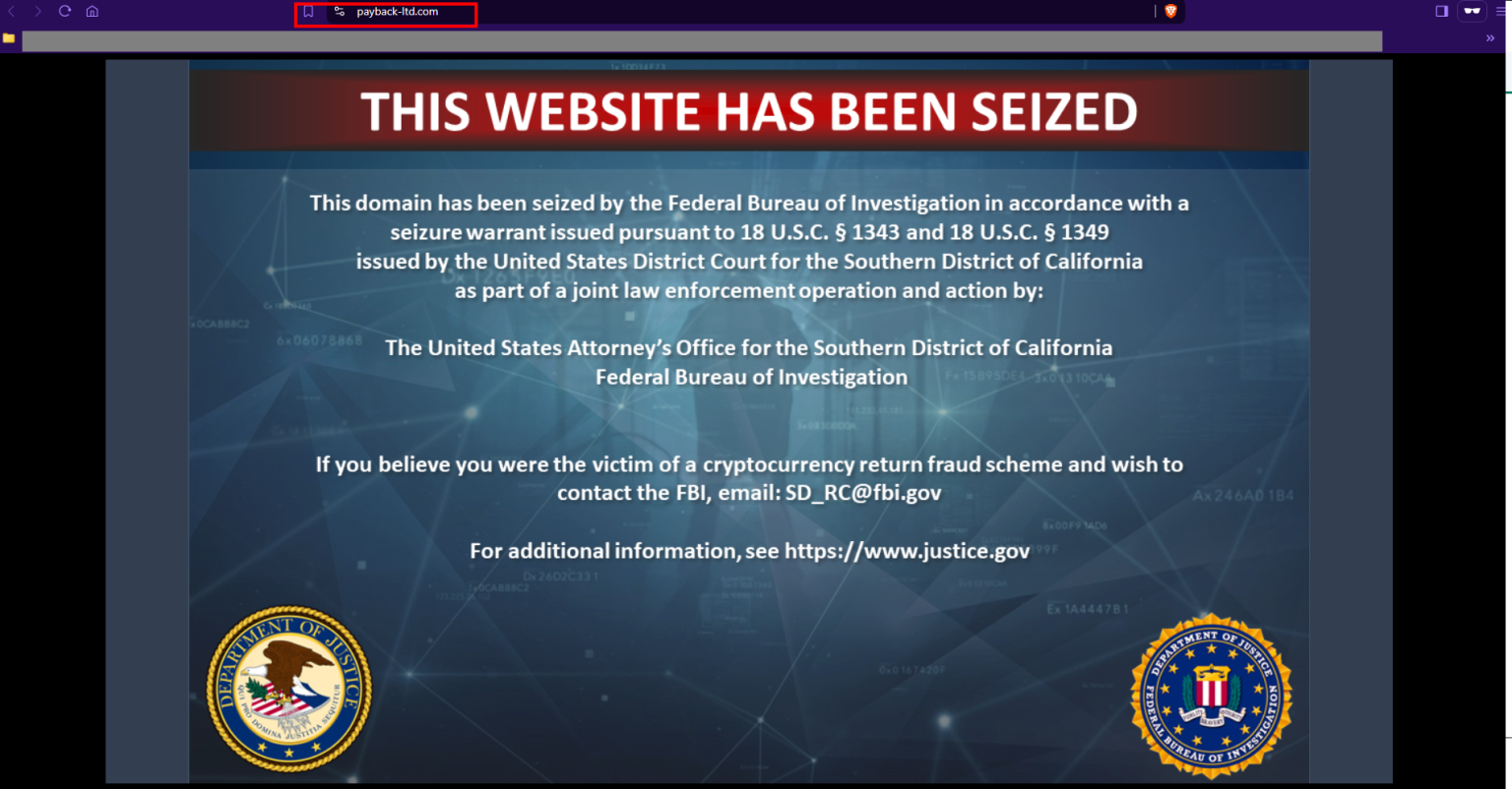 Payback LTD, watch out for fake recovery site seized by FBI for ...