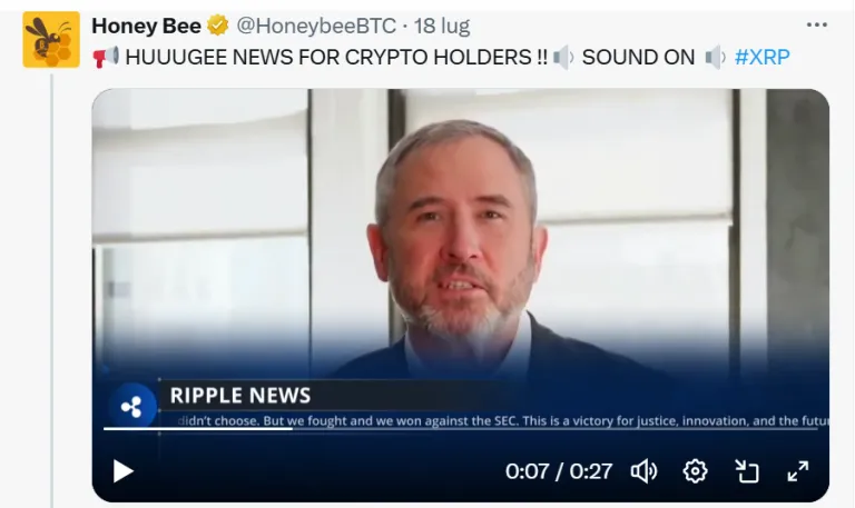 XRP, deepfake scam: manipulated video of Ripple CEO promises 100 million, but it's a fake