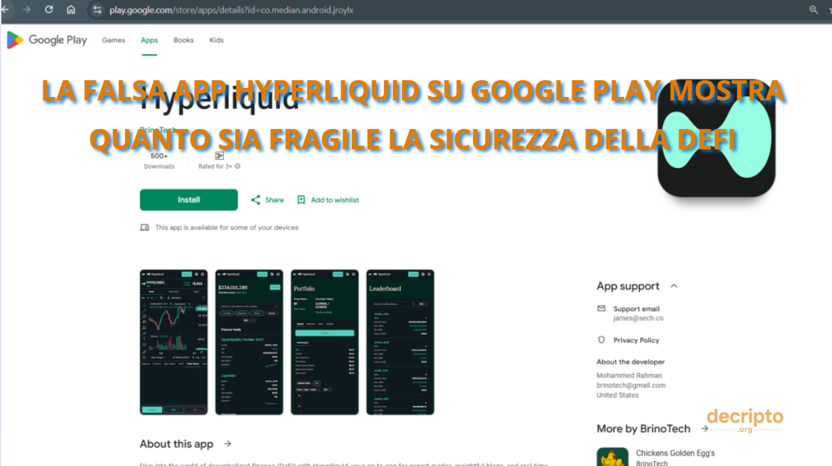 Hyperliquid, fake app on Google Play: ZachXBT's warning and the DeFi security flaw